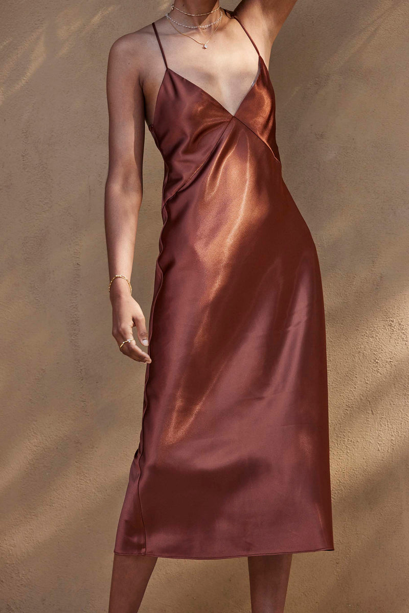 Silky Satin Midi Copper | Bridesmaid – Grace Loves Lace US
